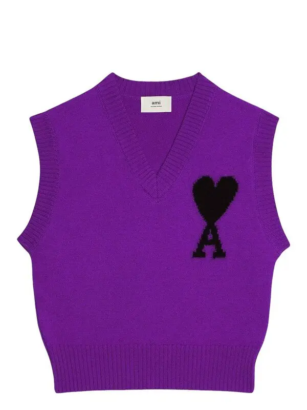 Ami De Coeur Merino Wool Sleeveless Sweater - Purple/black