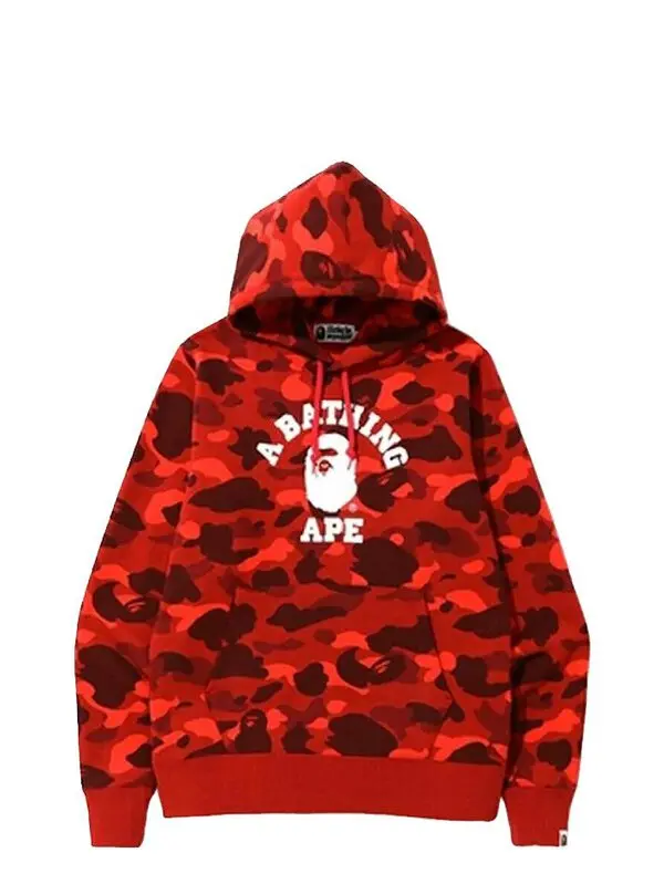 BAPE Camo College Pullover Hoodie - Red/burgundy