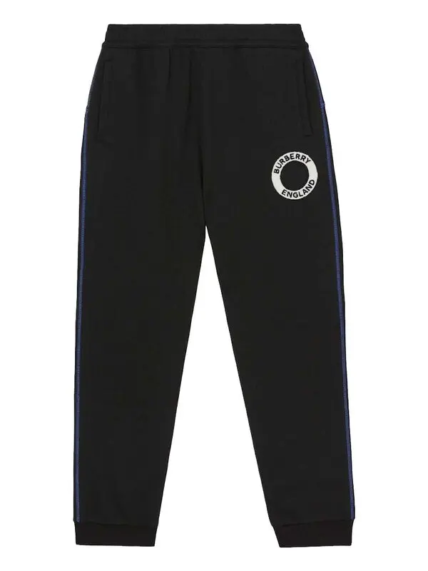 Burberry Logo Graphic Applique Cotton Jogging Sweatpants - Black
