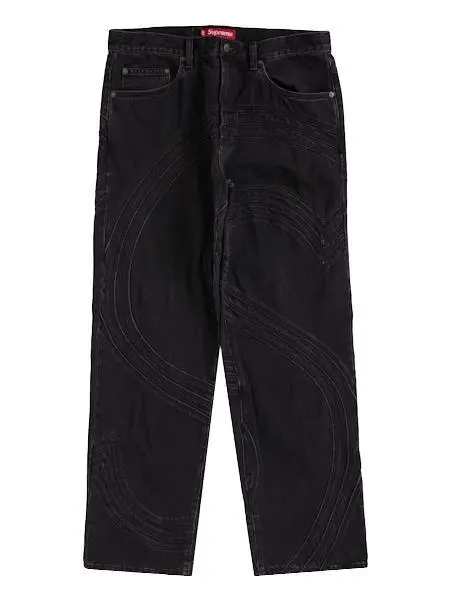 Supreme S Logo Loose Fit Jean - Washed Black