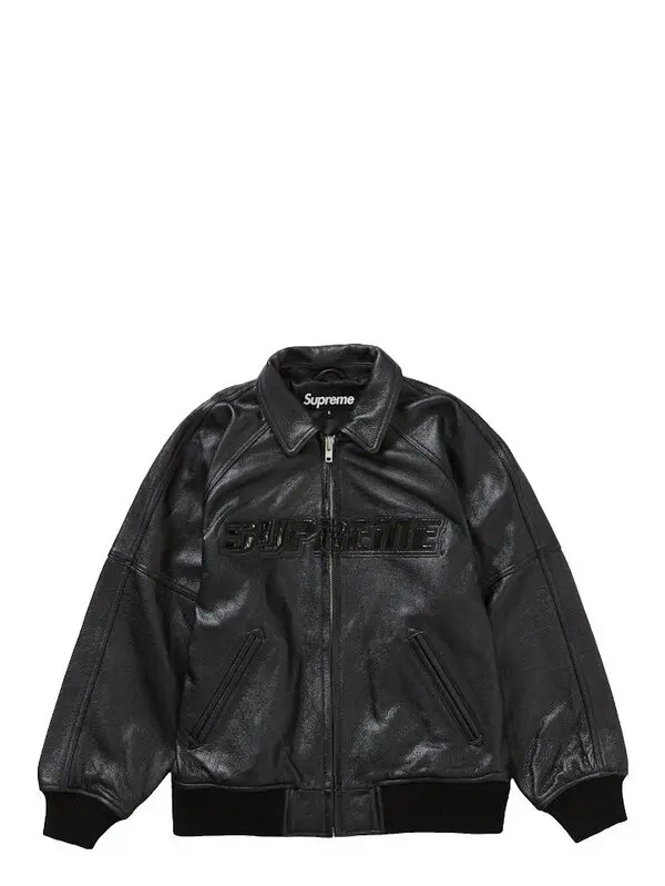 Supreme Silver Surfer Leather Varsity Jacket - Black