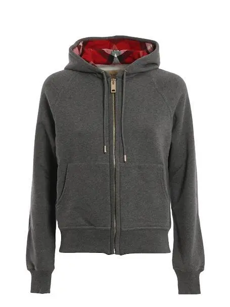 Burberry Hooded Zip-up Sweatshirt - Grey Red