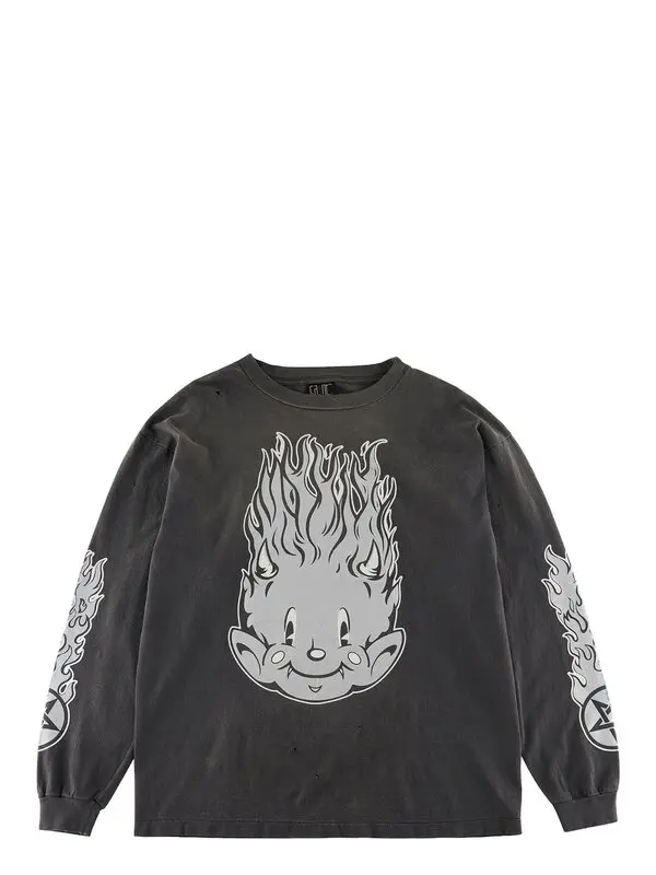 SAINT MXXXXXX Fire Baby Long Sleeve Tee Shirt - Vintage Black
