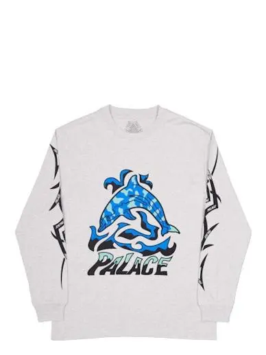 PALACE Sketchy Dolphin Longsleeve - Grey Marl/blue/black