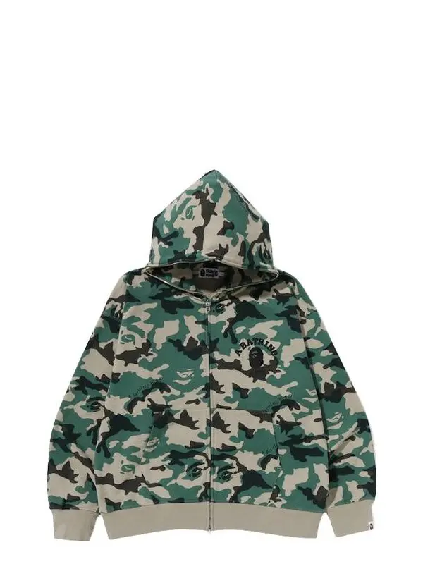 BAPE Woodland Camo Loose Fit Full Zip Hoodie - Olive Drab