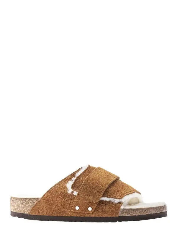 BIRKENSTOCK Kyoto Shearling Suede Slides - Mink