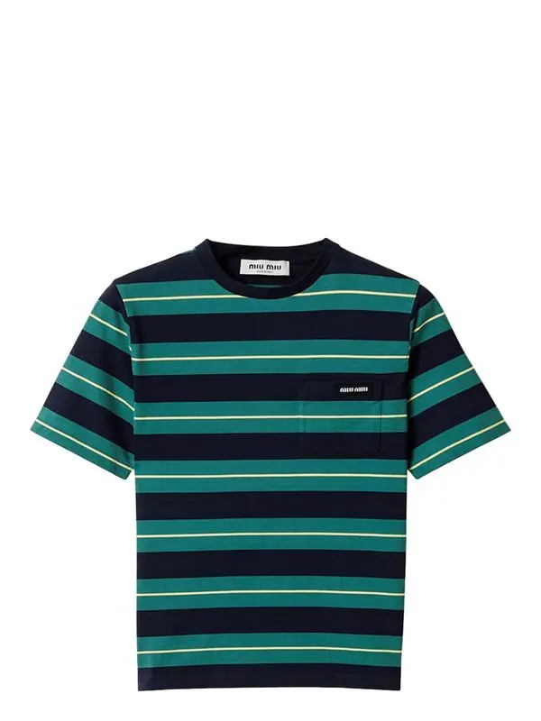 Miu Miu Stripe Jersey Tee - Biliardo Blu