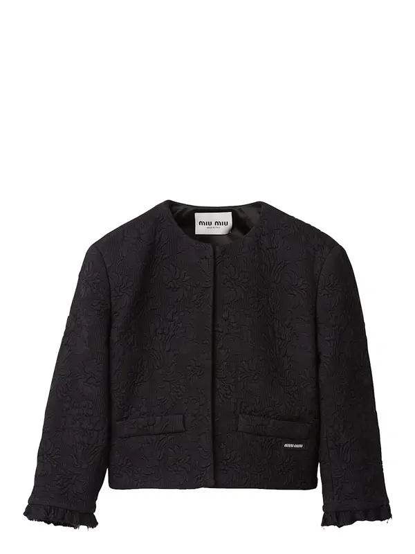 Miu Miu Jacquard Matelassé Cropped Jacket - Nero