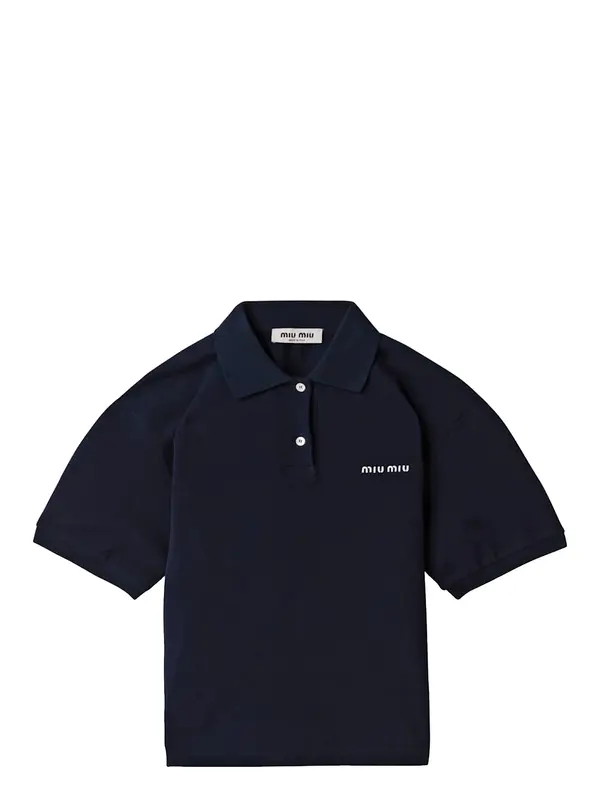 Miu Miu Logo Embroidered Polo Shirt - Bleu