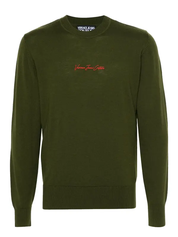 Versace Embroidered-logo Wool Jumper - Green