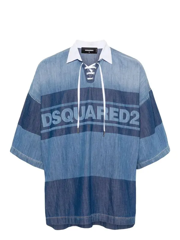 Dsquared2 Logo-print Denim Polo Shirt - Blue