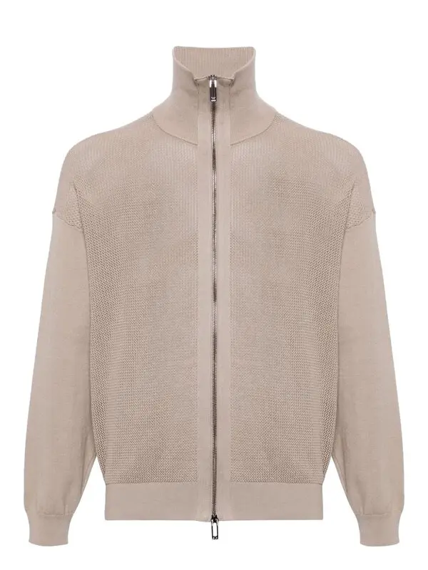 Emporio Armani Cotton Zip-up Cardigan - Neutrals