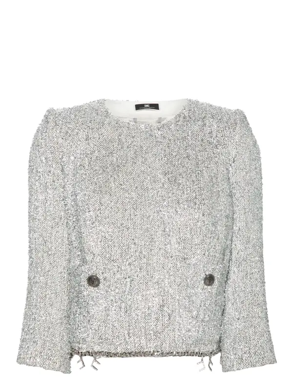 Elisabetta Franchi Tweed Cropped Jacket - Silver