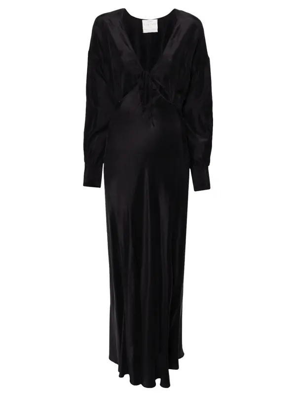 FORTE_FORTE V-neck Silk Maxi Dress - Black