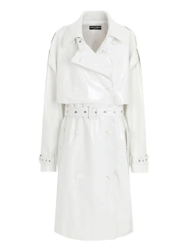 Dolce & Gabbana Belted Patent-finish Trench Coat - White