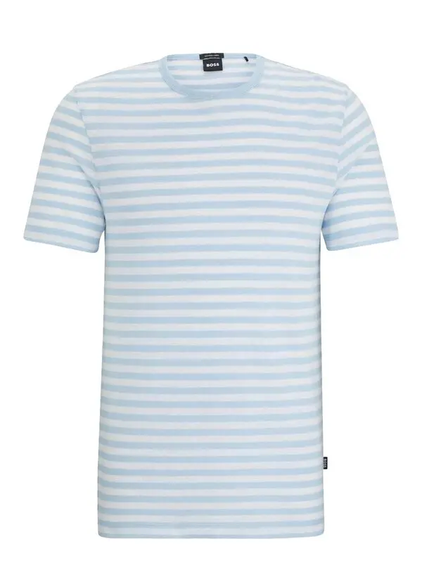 BOSS Striped Cotton-linen T-shirt - Blue
