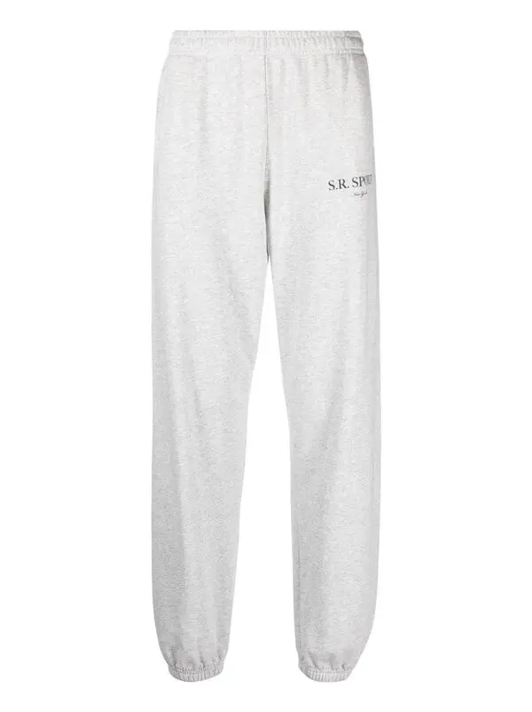 SPORTY & RICH Heather Cotton Blend Logo Print Track Pants - Grey