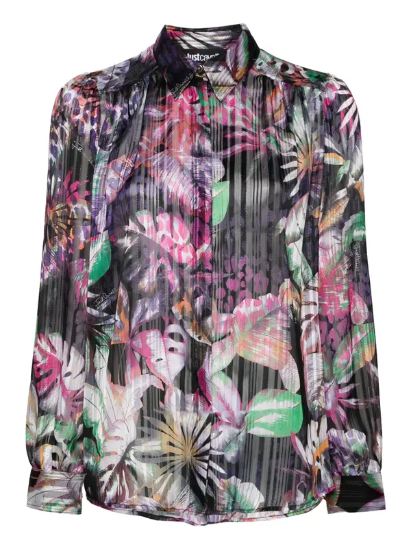 Just Cavalli Foliage-print Metallic Shirt - Purple