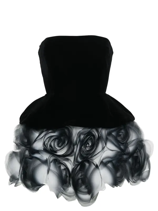 ANA RADU Floral-appliqué Minidress - Black