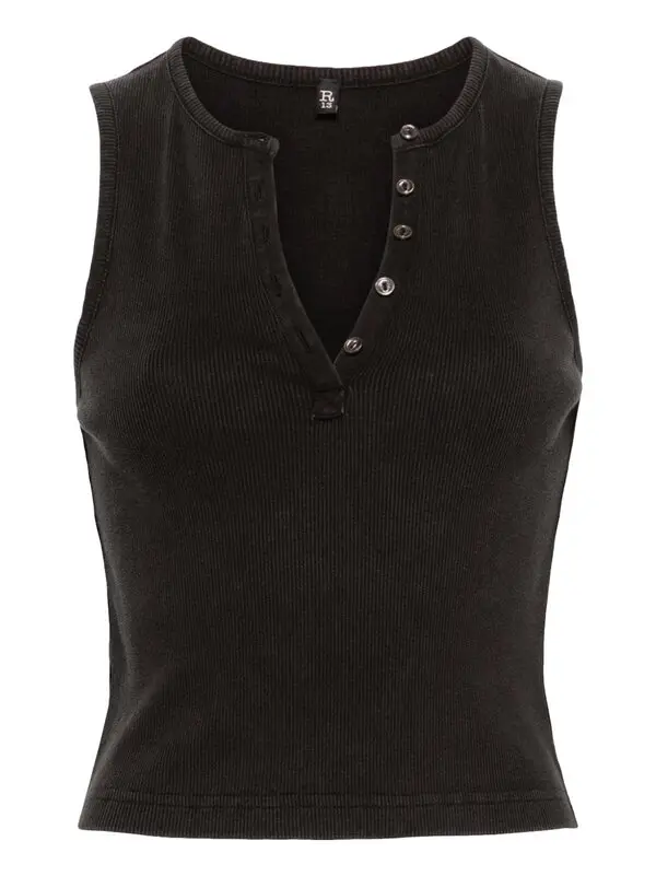 R13 Cotton Henley Tank Top - Black