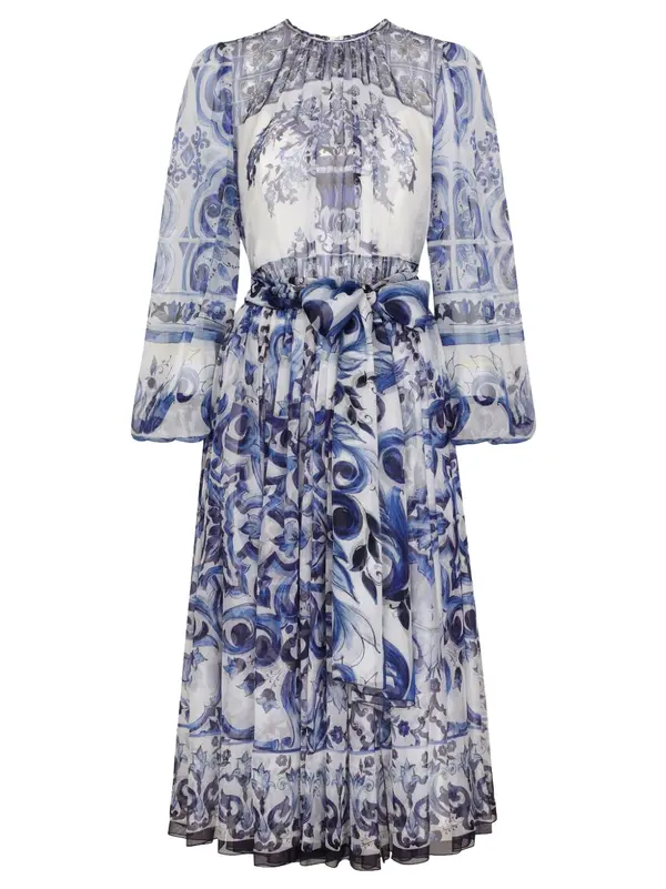 Dolce & Gabbana Majolica-print Silk Midi Dress - Blue