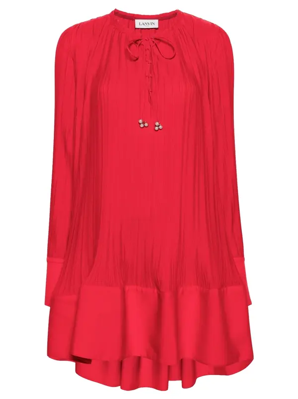 LANVIN Plissé-effect Crepe Minidress - Red