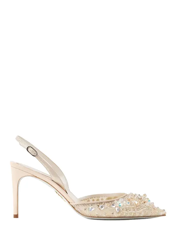 Rene Caovilla 80mm Crystal-embellished Lace Pumps - Neutrals