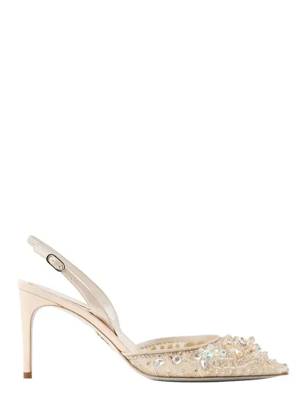 Rene Caovilla 80mm Crystal-embellished Lace Pumps - Neutrals