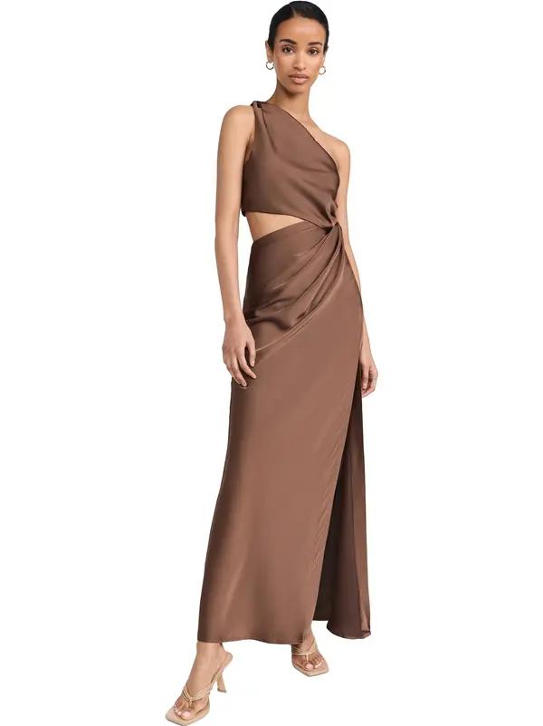 Misha Collection Kristin One-shoulder Gown - Umber Brown