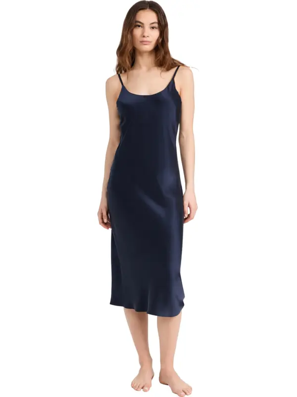 Lunya Washable Silk Bias Slip Dress - Deep Blue