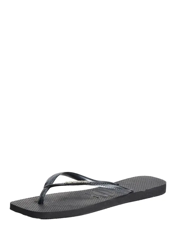 Havaianas Slim Square Pop Up Logo Flip Flops - Black/silver