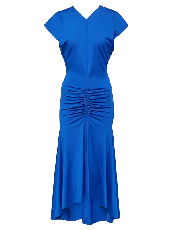 Victoria Beckham Ruched Jersey Midi Dress - Blue