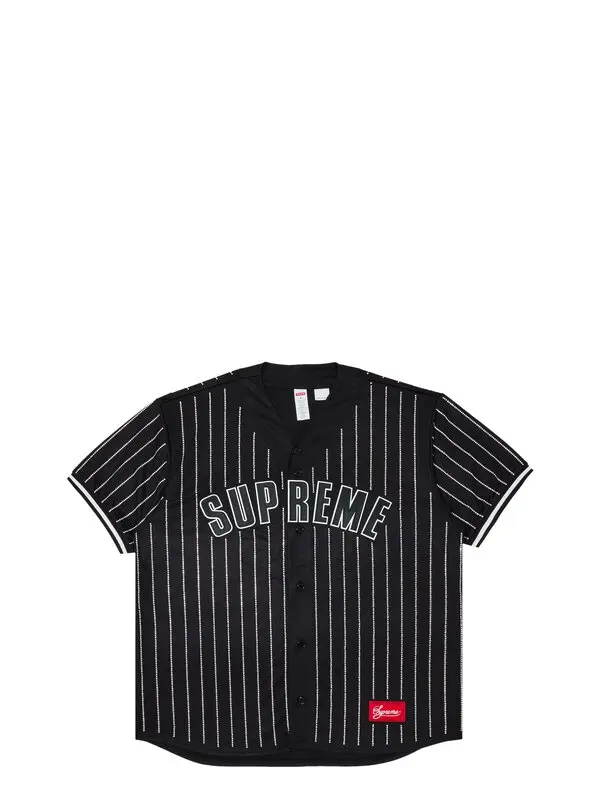 Supreme Rhinestone Stripe Baseball Jersey - Black