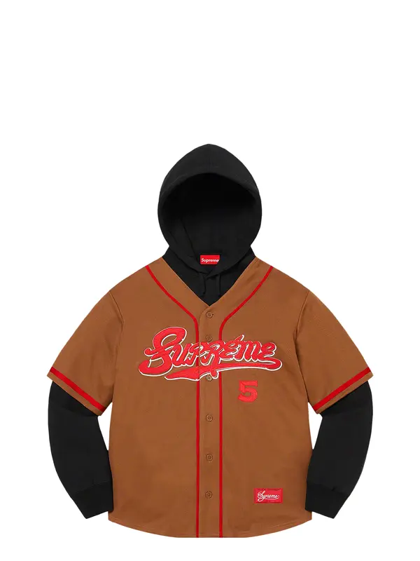 Supreme Baseball Jersey Hooded Sweatshirt - Brown