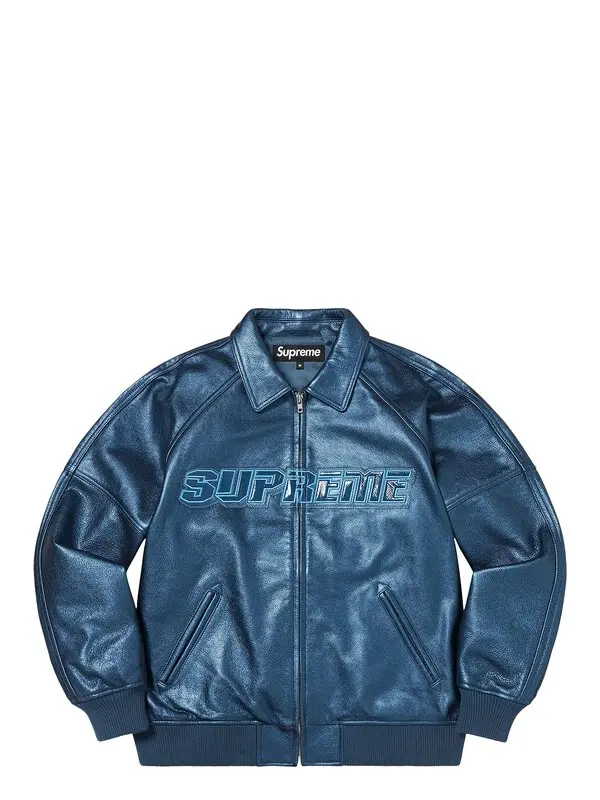 Supreme Silver Surfer Leather Varsity Jacket - Blue