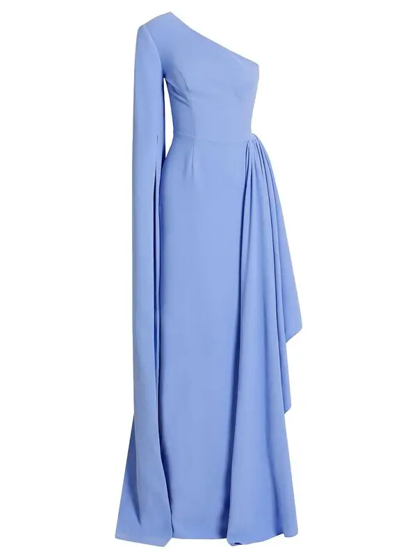 RHEA COSTA One-shoulder Draped Crepe Gown - Light Blue