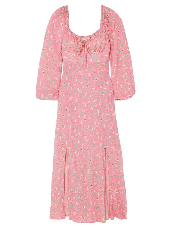 Rixo Olimani Tie-detailed Floral-print Midi Dress - Pink