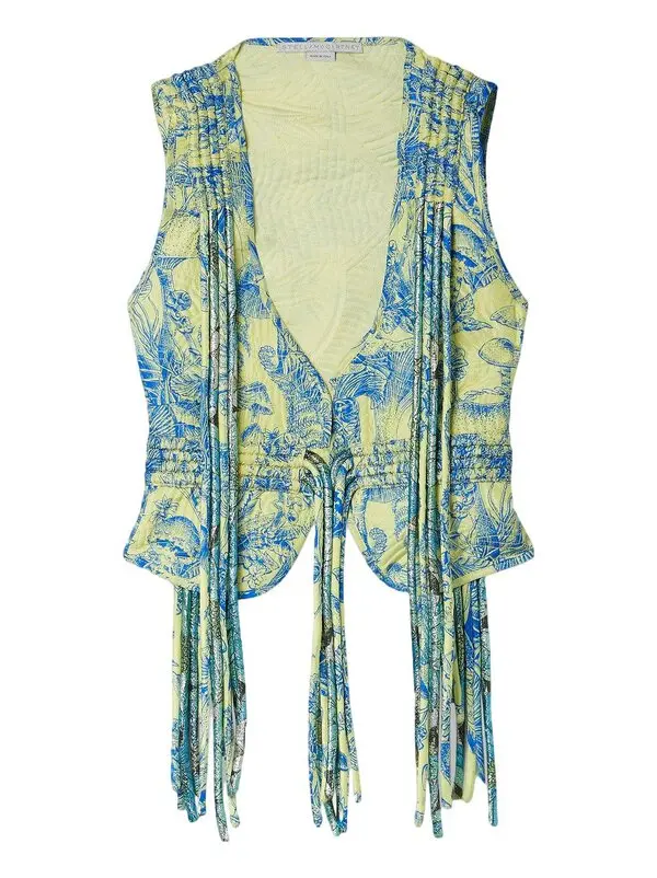 Stella McCartney Fringed Printed Silk Vest - Azure