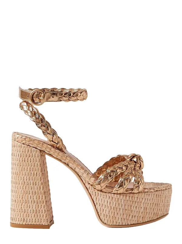 GIANVITO ROSSI 110 Braided Metallic Leather Platform Sandals - Gold