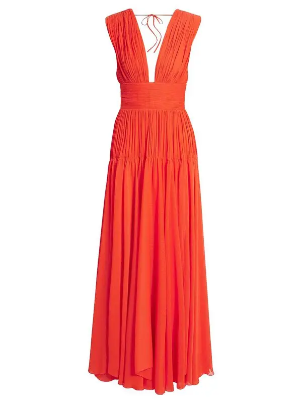 MARIA LUCIA HOHAN Mimi Pintucked Gown - Tomato Red