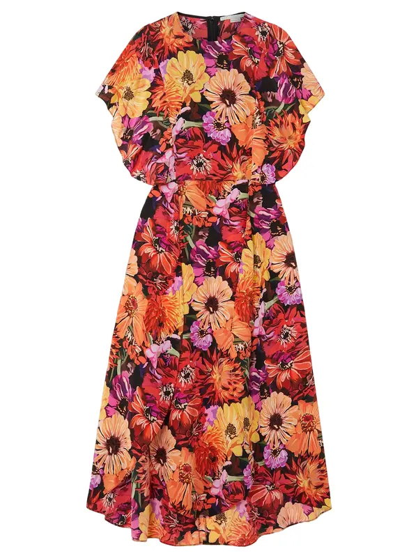 Stella McCartney Floral-print Silk Crepe De Chine Midi Dress - Orange