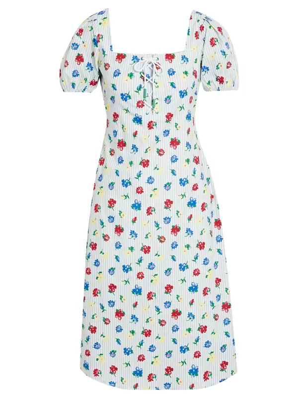 HVN Nadia Printed Cotton-blend Poplin Dress - Light Blue