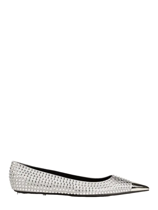 SERGIO ROSSI Dagger Crystal-embellished Pointed-toe Flats - Silver