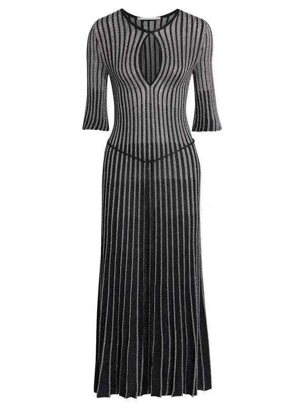 Stella McCartney Cutout Metallic Striped Midi Dress - Black