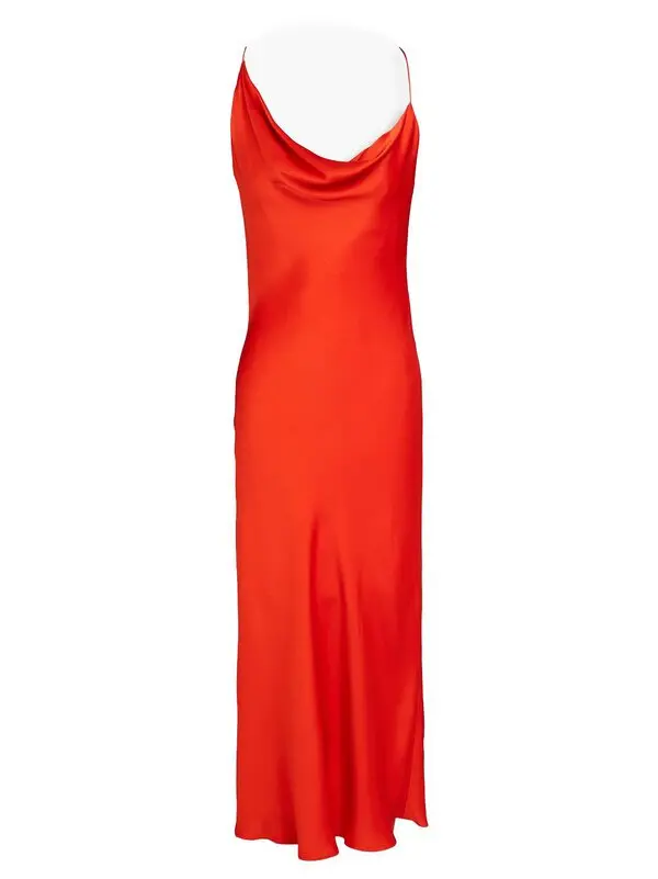 Stella McCartney Draped Satin Midi Slip Dress - Tomato Red