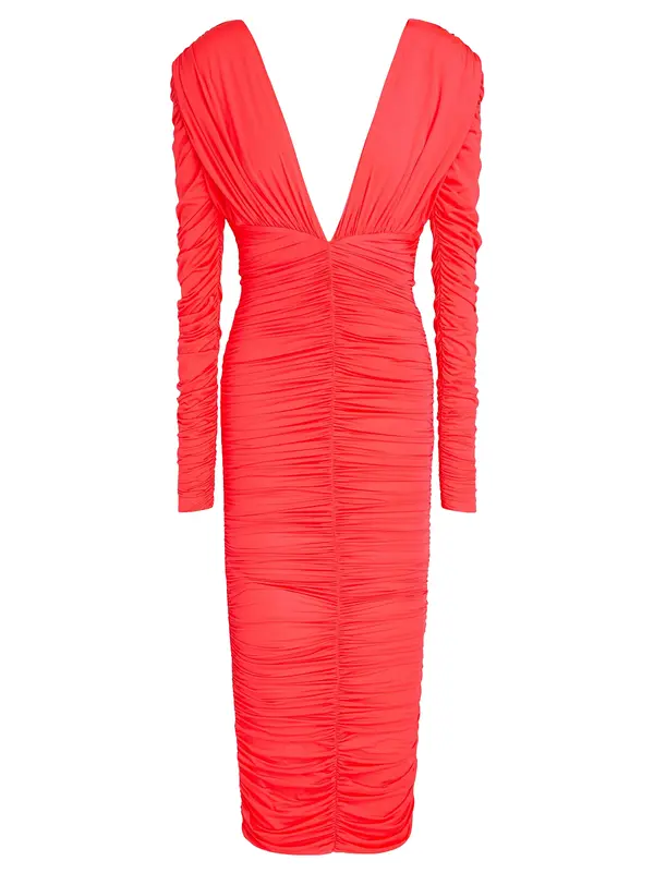 Alex Perry Ruched Stretch-jersey Midi Dress - Papaya