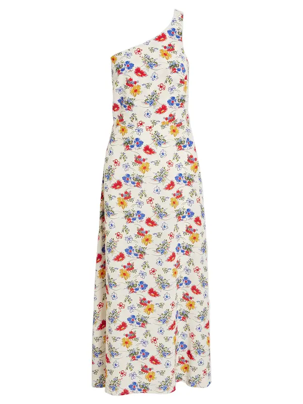 HVN Elena One-shoulder Floral-print Maxi Dress - Ecru