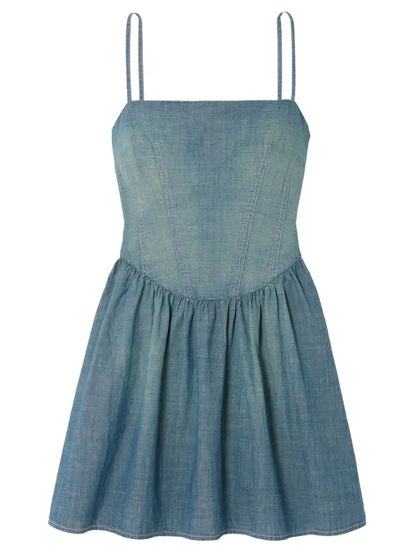RE/DONE Net Sustain + Pamela Anderson Organic Cotton-chambray Mini Dress - Blue