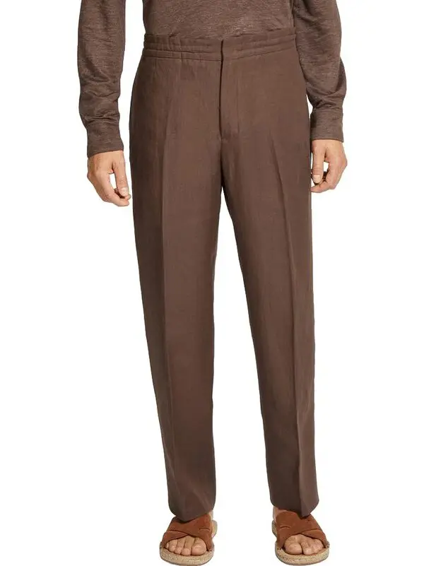 Zegna Oasi Linen Drawstring Trousers - Ferruggine