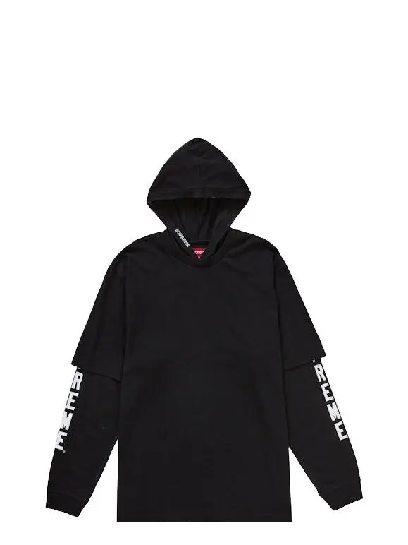 Supreme Layered Hooded Long Sleeve Top - Black